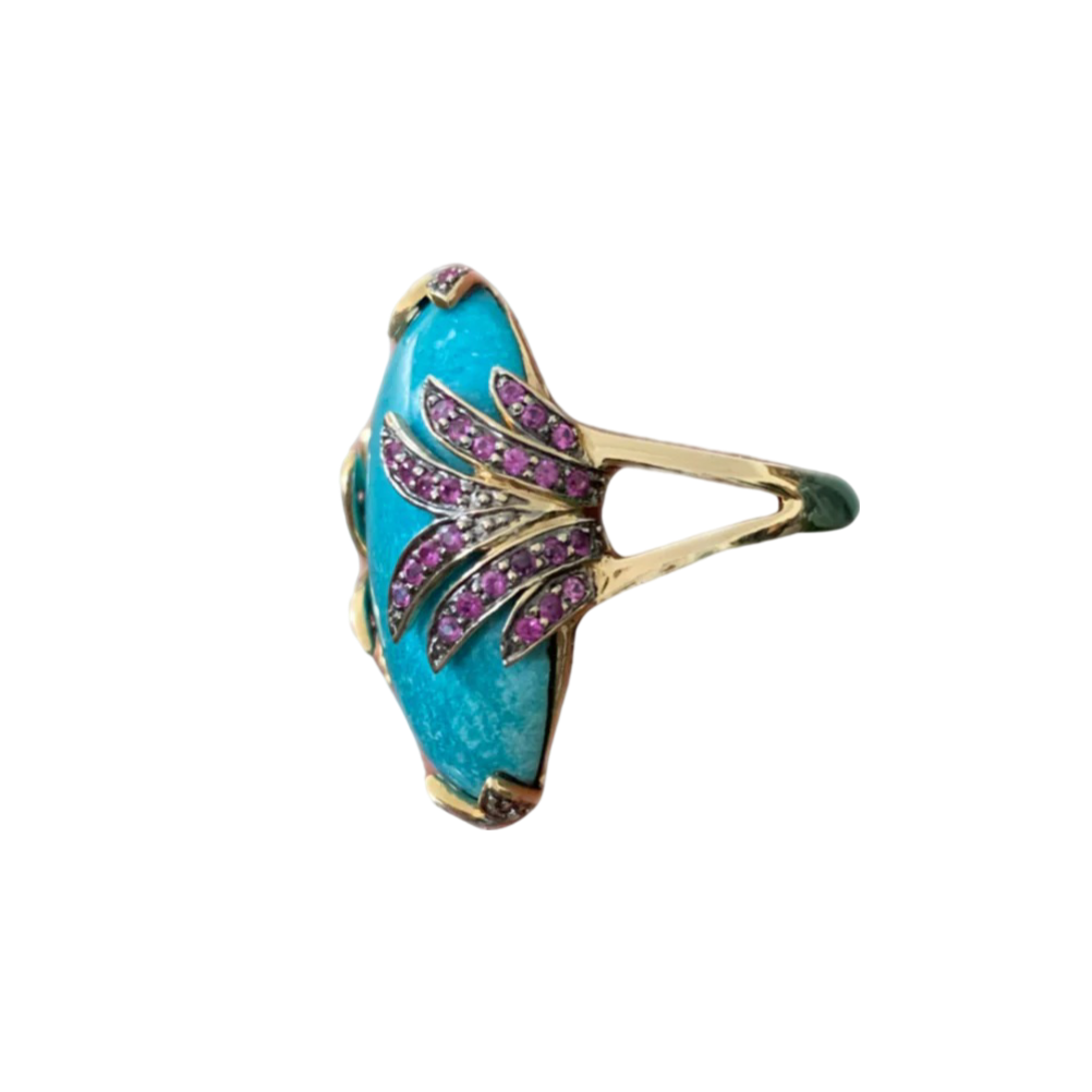 Bold Oval Turquoise and Ruby Cocktail Ring – TJE